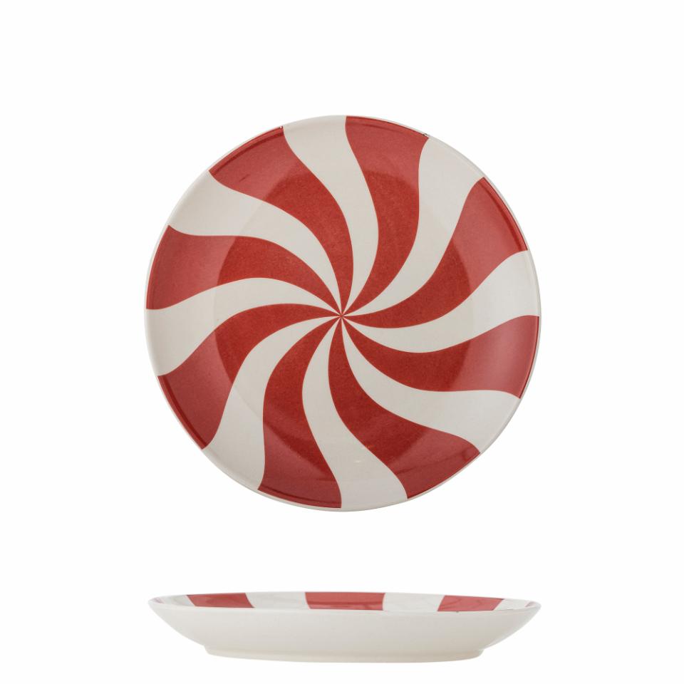 Bloomingville Yule Tallerken – Rød Spiral | Jule­tallerken i steintøy ...